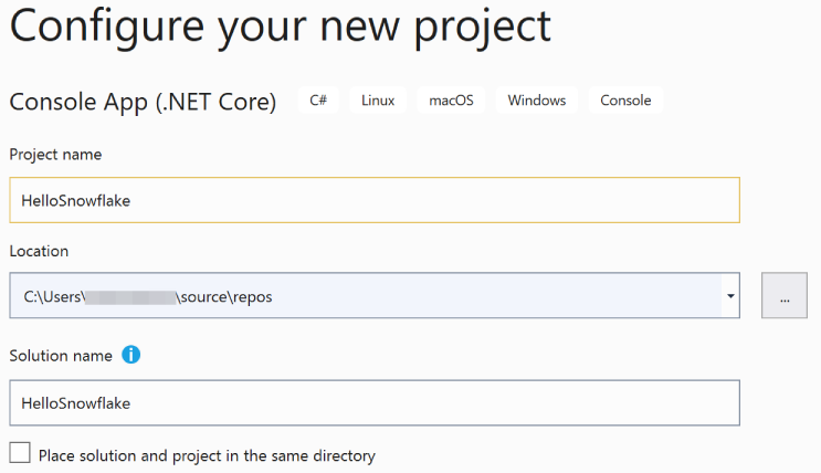 Connect to Snowflake from Visual Studio using the .NET Connector