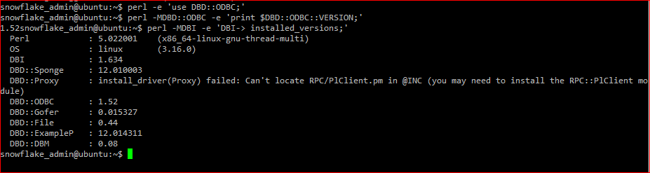 Connecting to Snowflake using PERL (Linux)