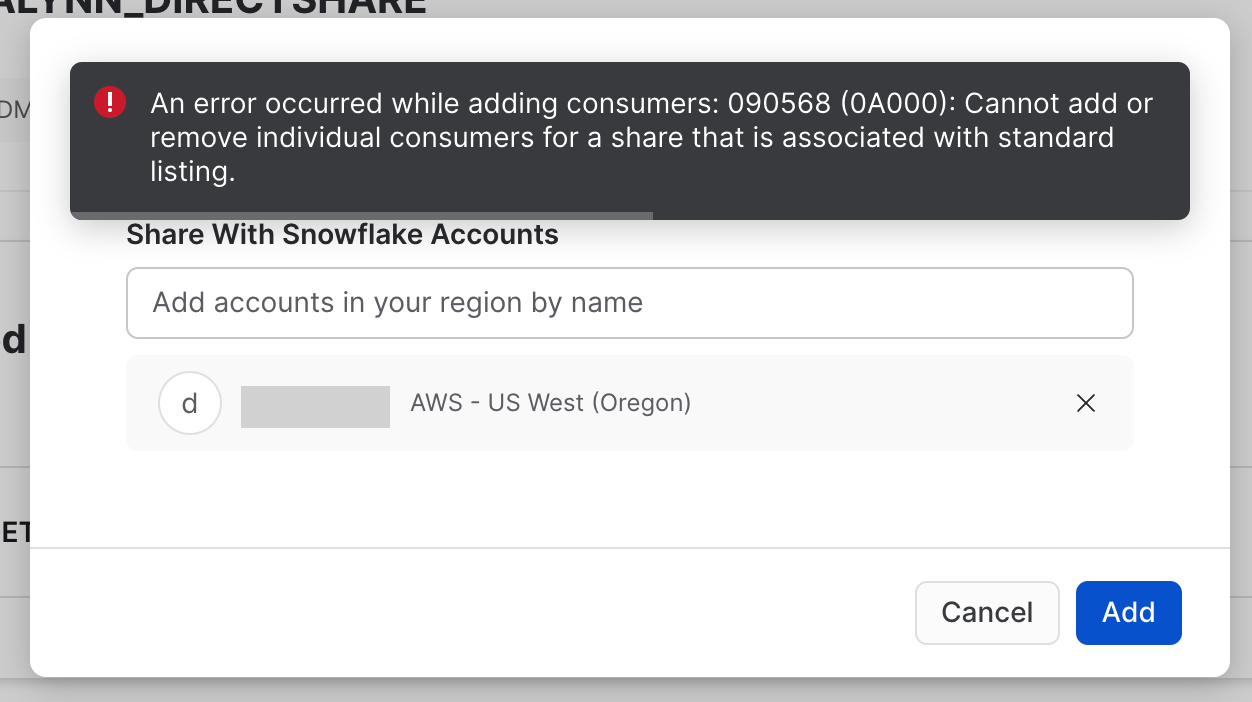 Cannot add customer account to share after associated listing is deleted