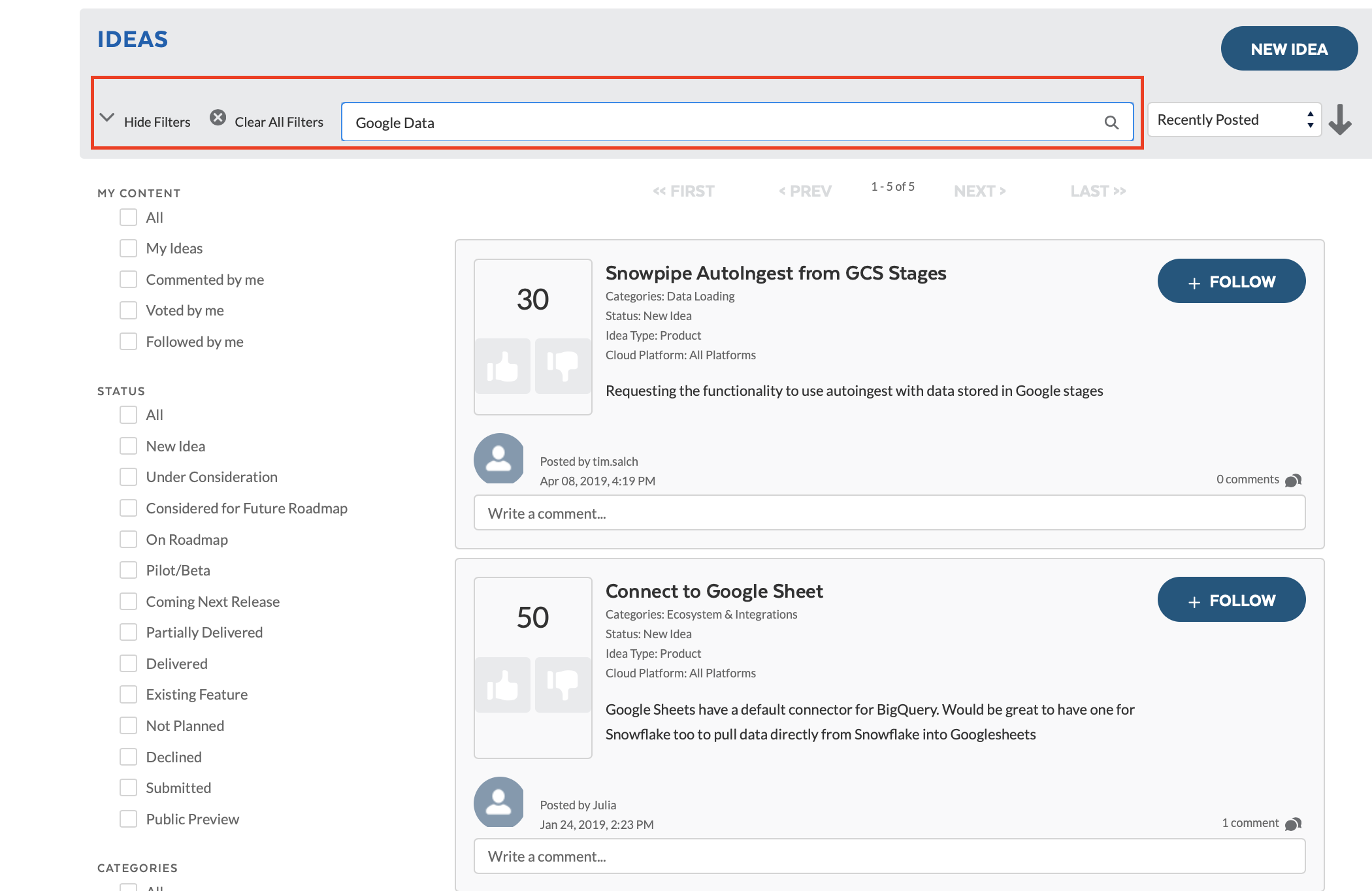 How to Search, Create, Vote & Follow Ideas