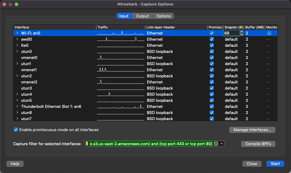 Using Wireshark and tshark to generate network packet captures