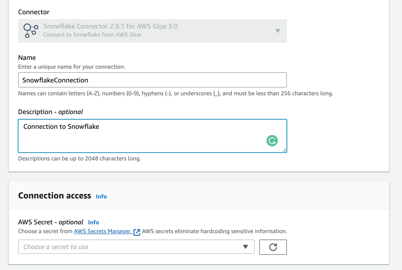 Using AWS Glue with the Snowflake connector AWS provides via Marketplace
