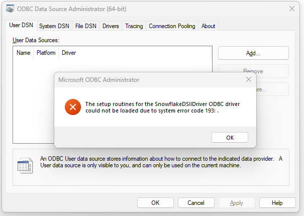 How To Fix The Error The Setup Routines For The Snowflakedsiiidriver Odbc Driver Could Not Be