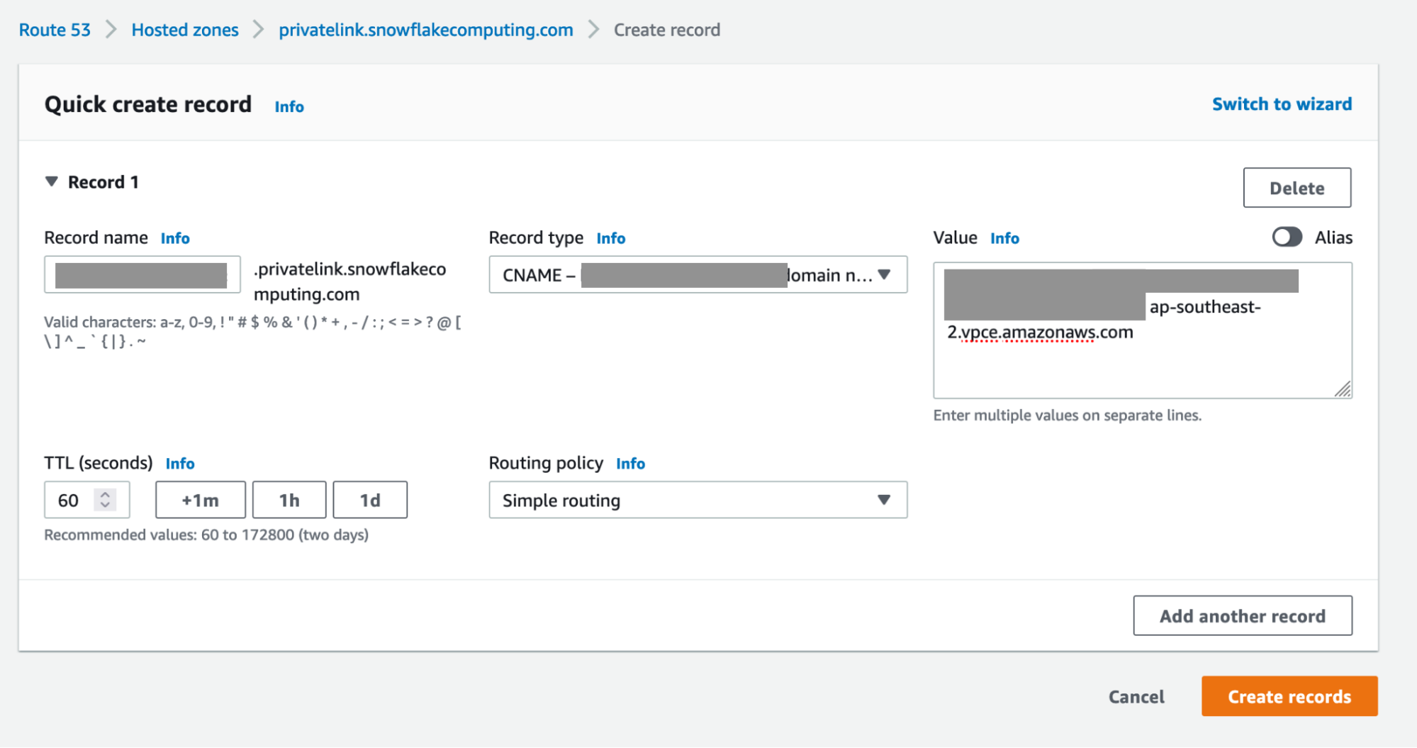 How to configure the AWS DNS service (Route 53) to access Snowflake via ...