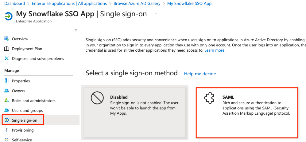 How To: Configure SSO authentication with Azure AD to Snowflake