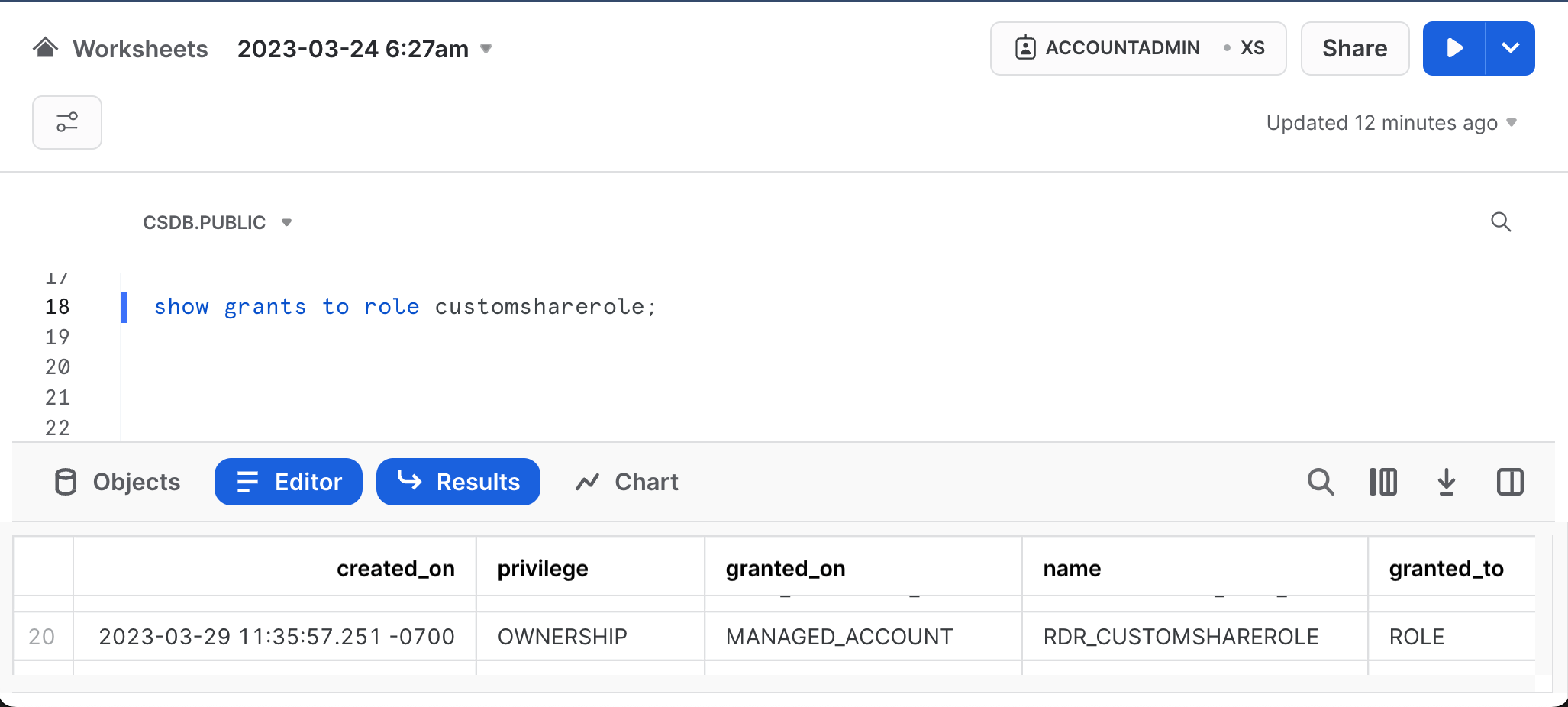 Error:SQL access control error: Insufficient privileges to operate on ...