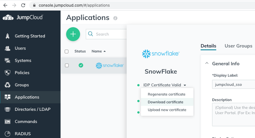 How to configure SAML SSO using JumpCloud for Snowflake