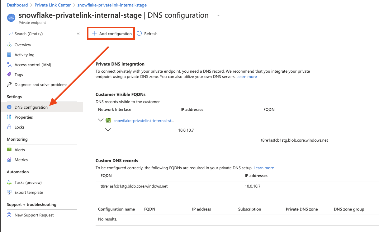 HOW TO: configure private connectivity to Internal Stages with Azure Blob Private Endpoints
