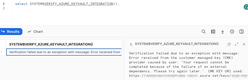 Error "Failure due to external dependency" when executing the VERIFY_AZURE_KEYVAULT_INTEGRATION ...