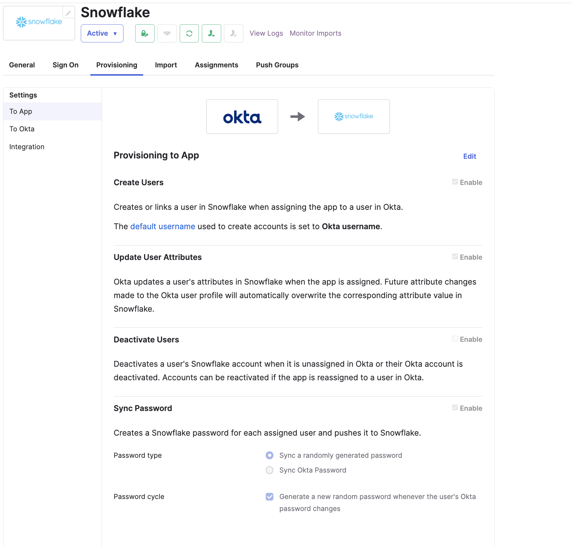 Okta And Snowflake Integration Password Sync Settings
