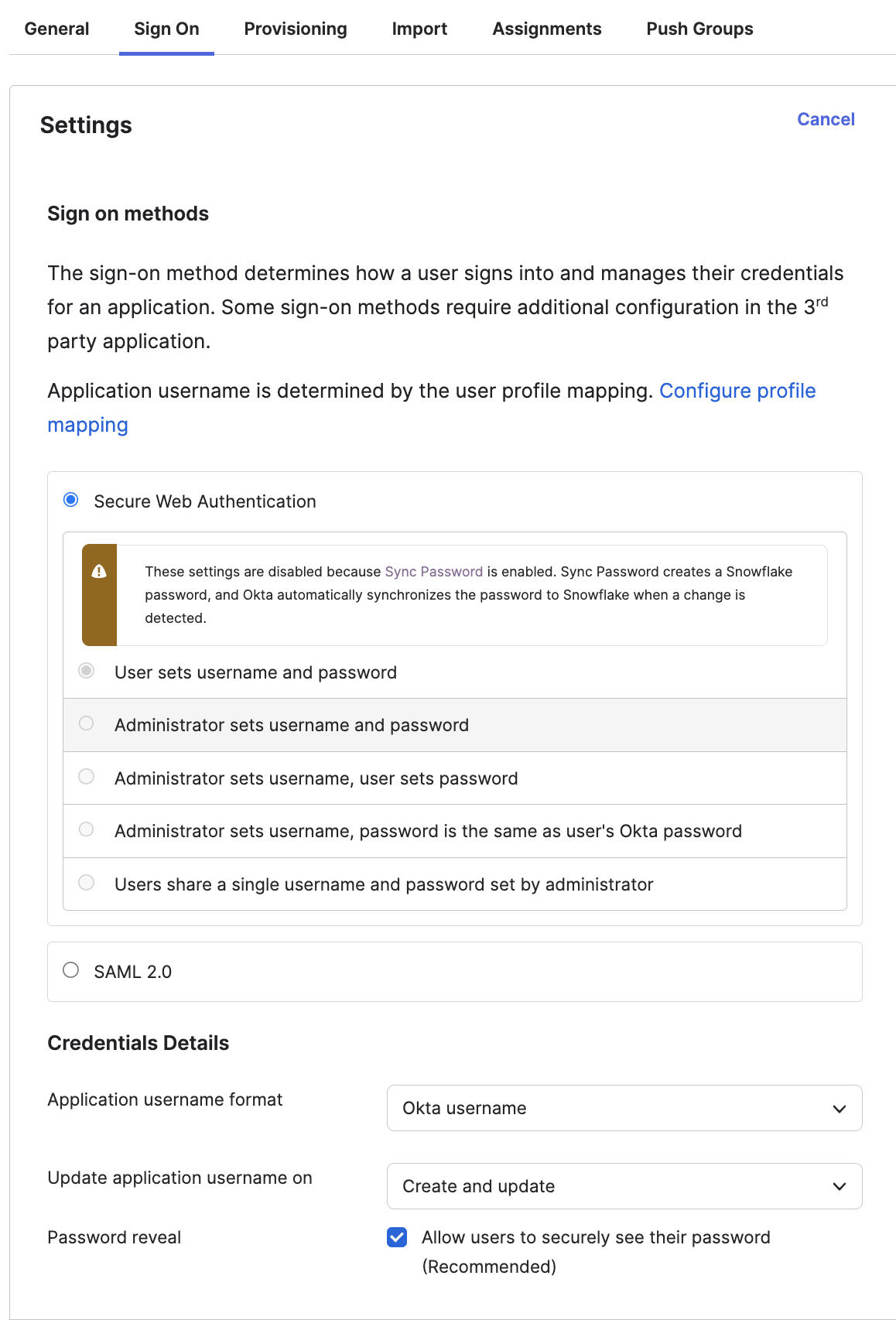 Okta And Snowflake Integration Password Sync Settings