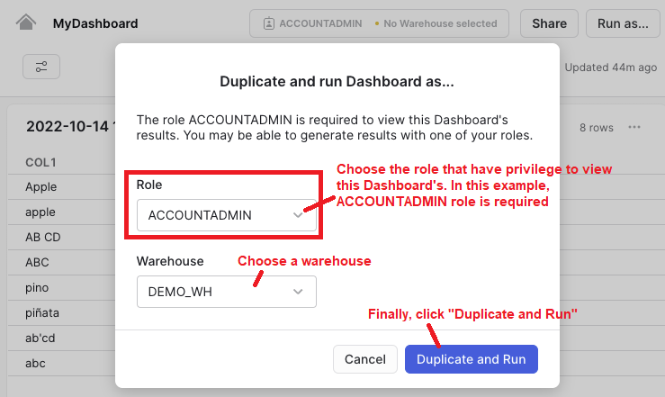 How to recover dashboard from a dropped user?
