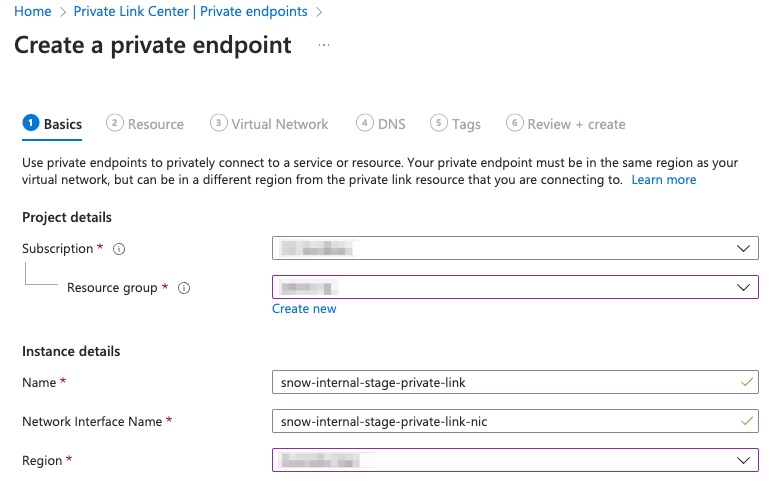 Configure private connectivity to Internal Stages with Azure Blob Private Endpoints