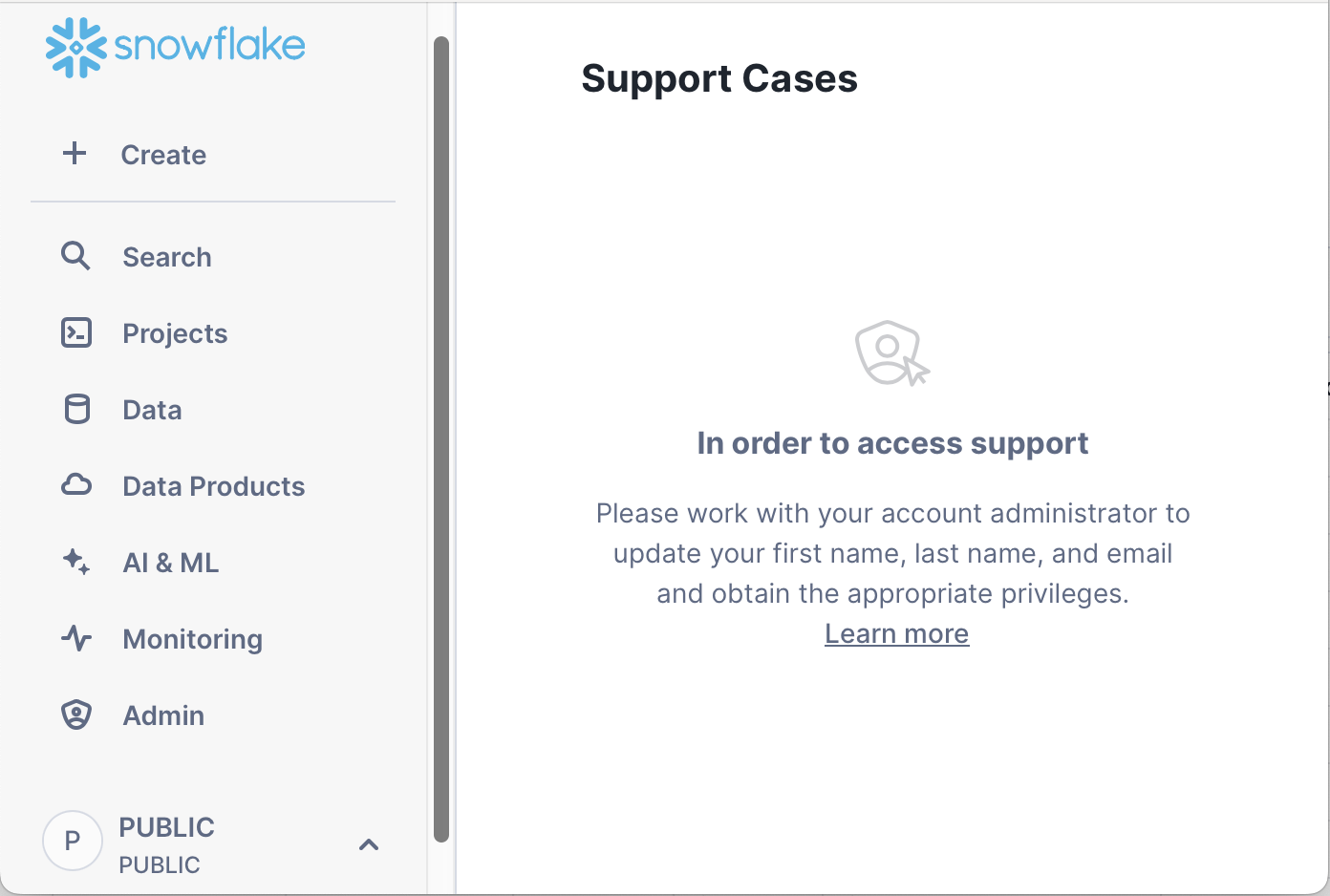 How to register for support within Snowflake