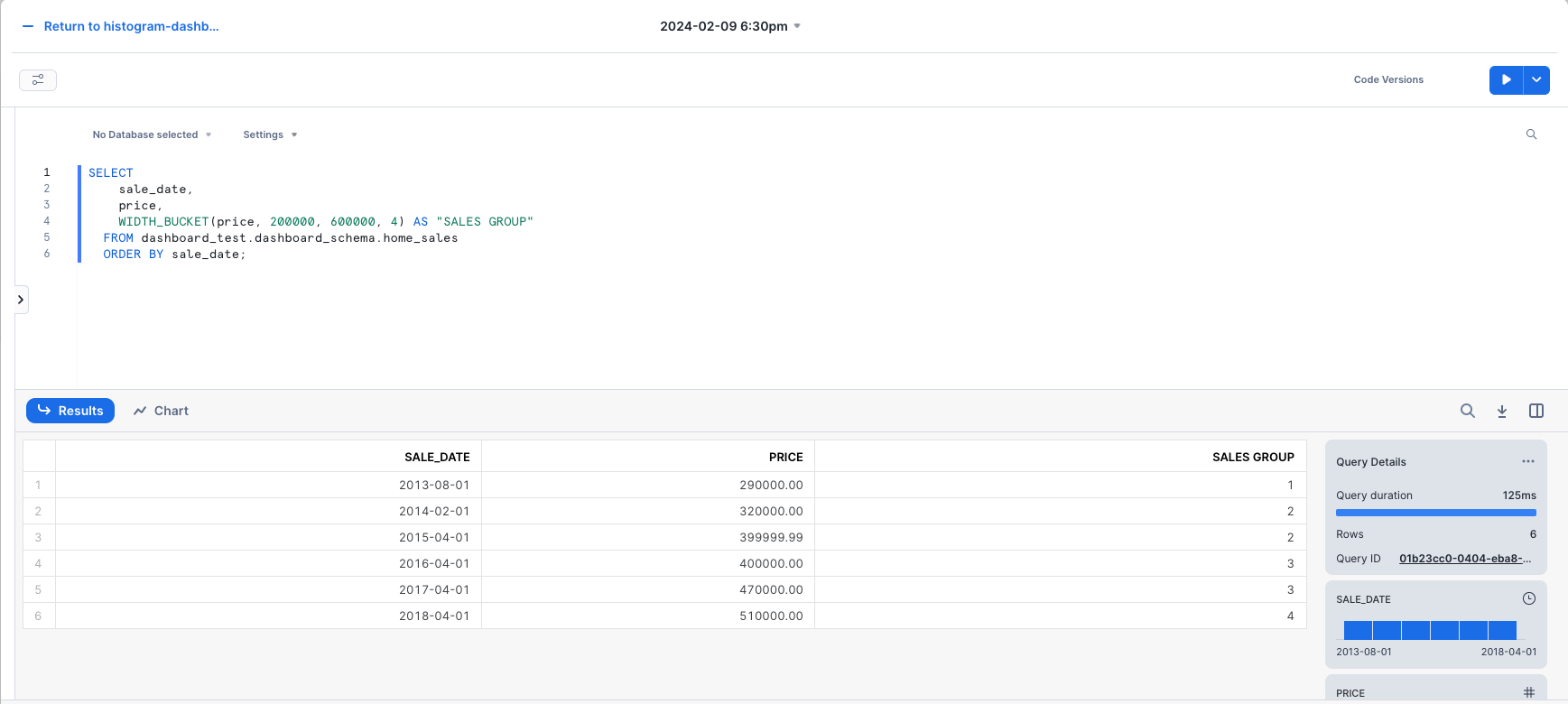 Creating a Dashboard with histogram