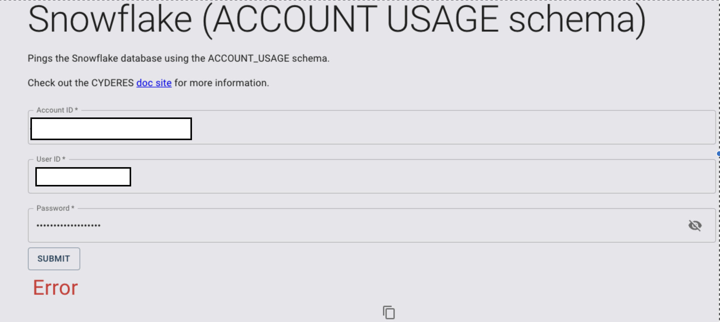 Error while connecting Snowflake through Cyderes.
