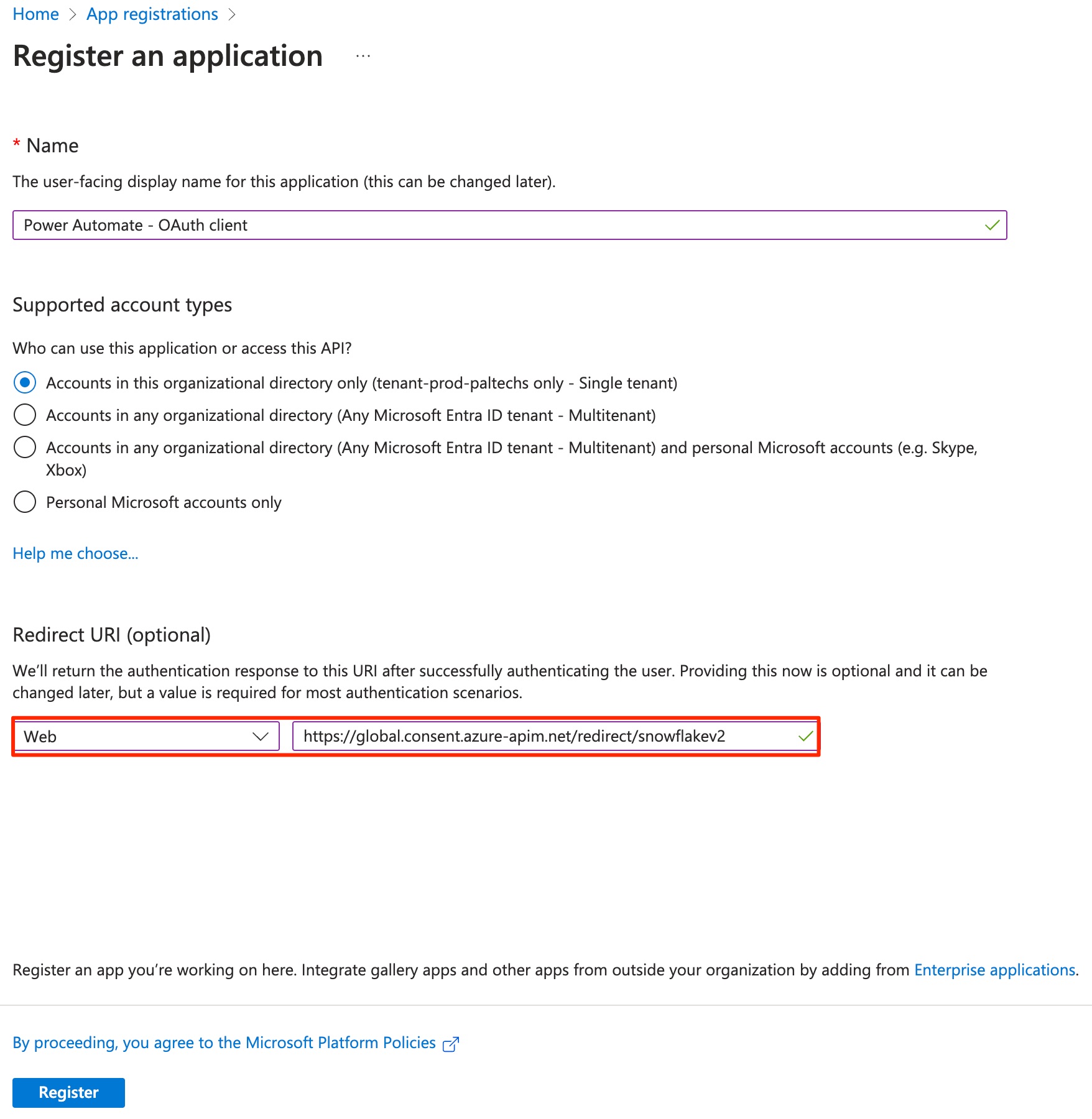 Connect to Snowflake from Power Automate using OAuth