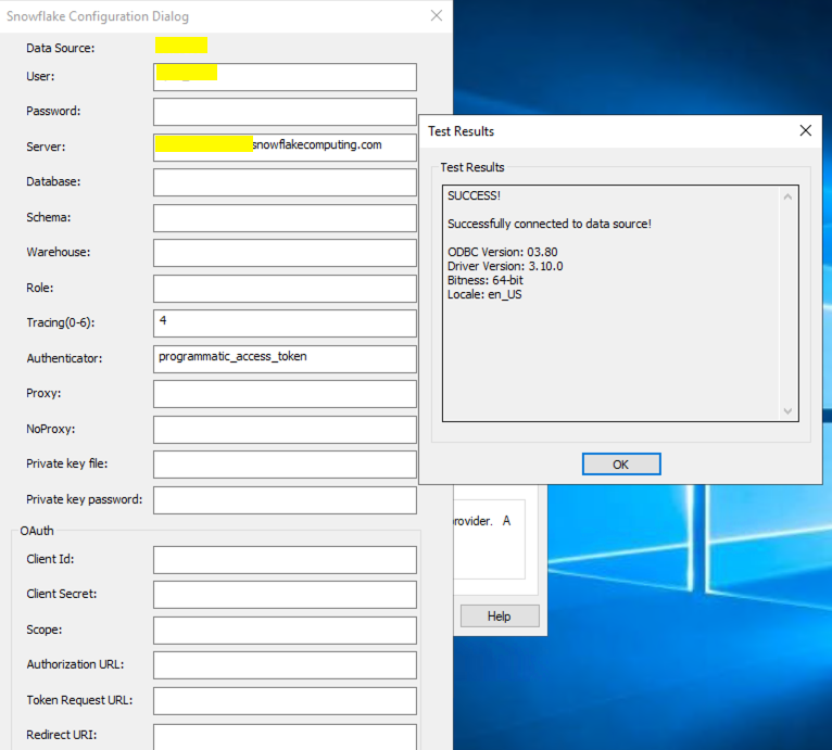 ODBC for Windows 2019 Reports Token is not Present with Programmatic Access Token