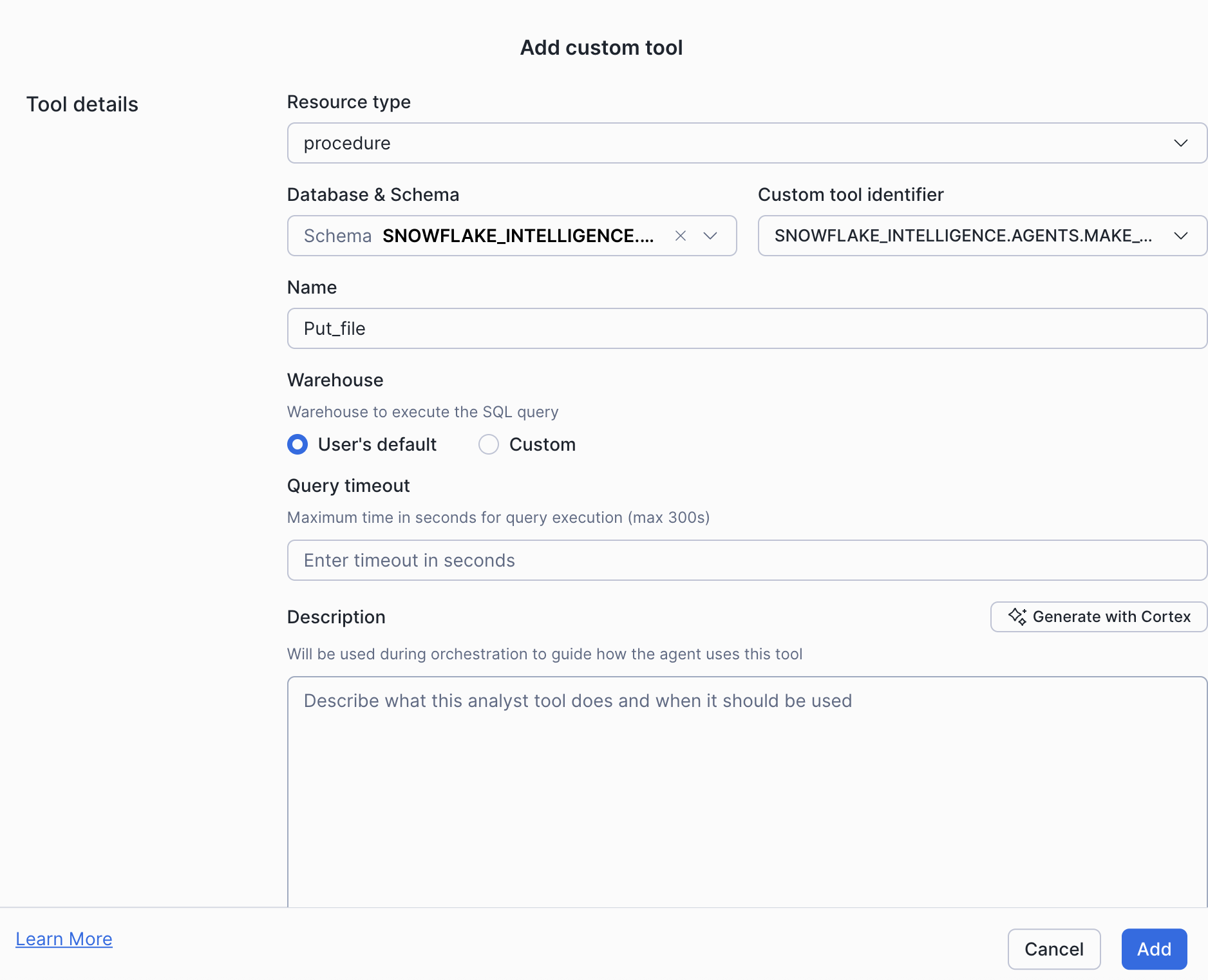How to configure Stored Procedure as a Custom Tool in Snowflake ...